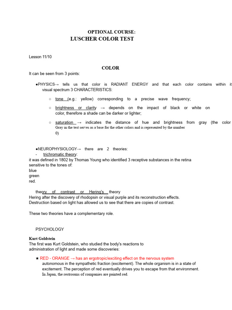 Luscher Color Test | PDF | Color | Narcissism