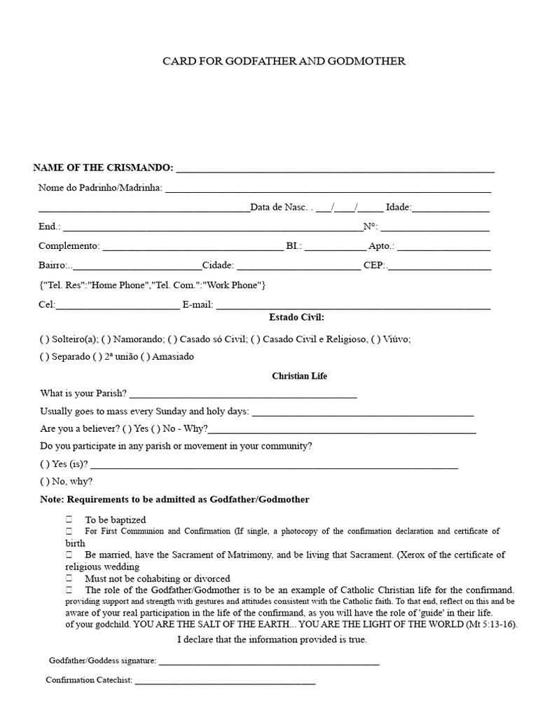Godparent Information and Requirements | PDF | Godparent | Confirmation