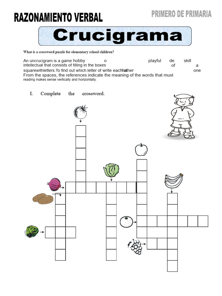 Crossword Puzzle Sheet For First Grade | PDF