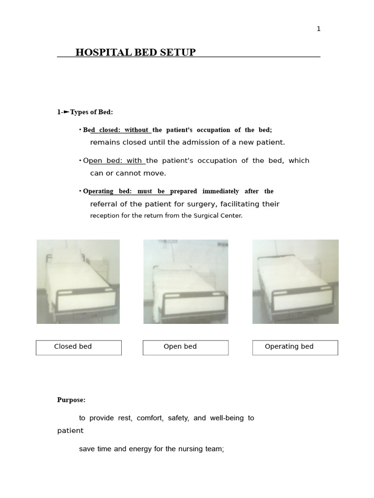 Hospital Bed Setup Procedures Guide | PDF | Bed | Bedding