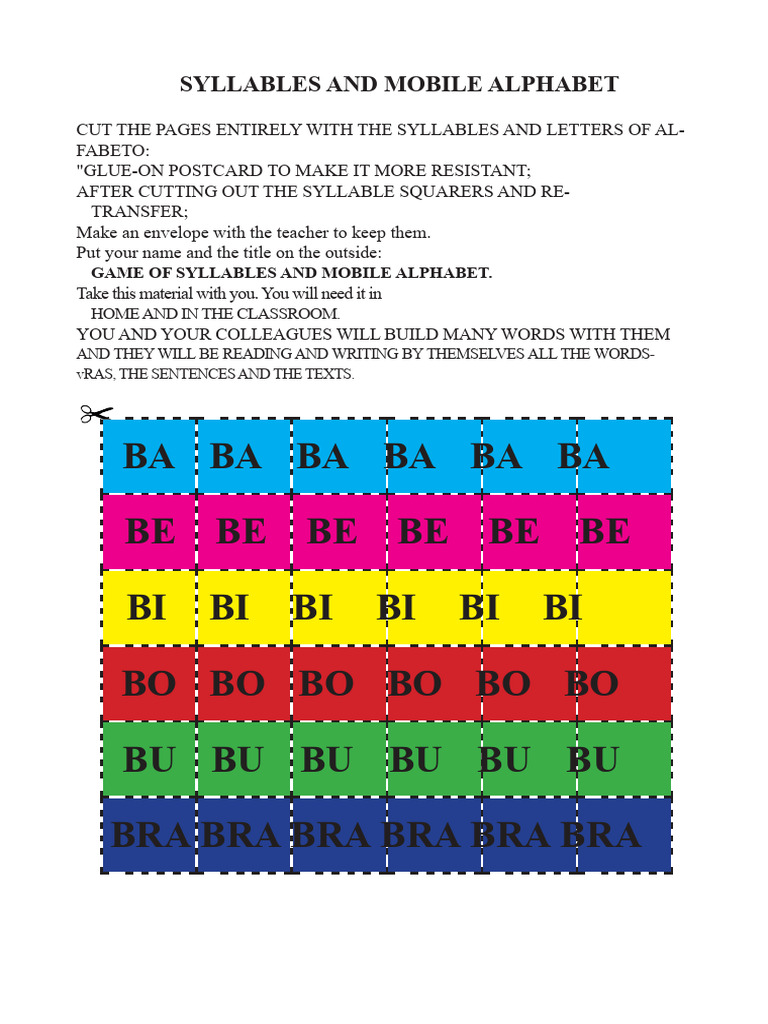 All Movable Syllables To Cut and Assemble Words | PDF
