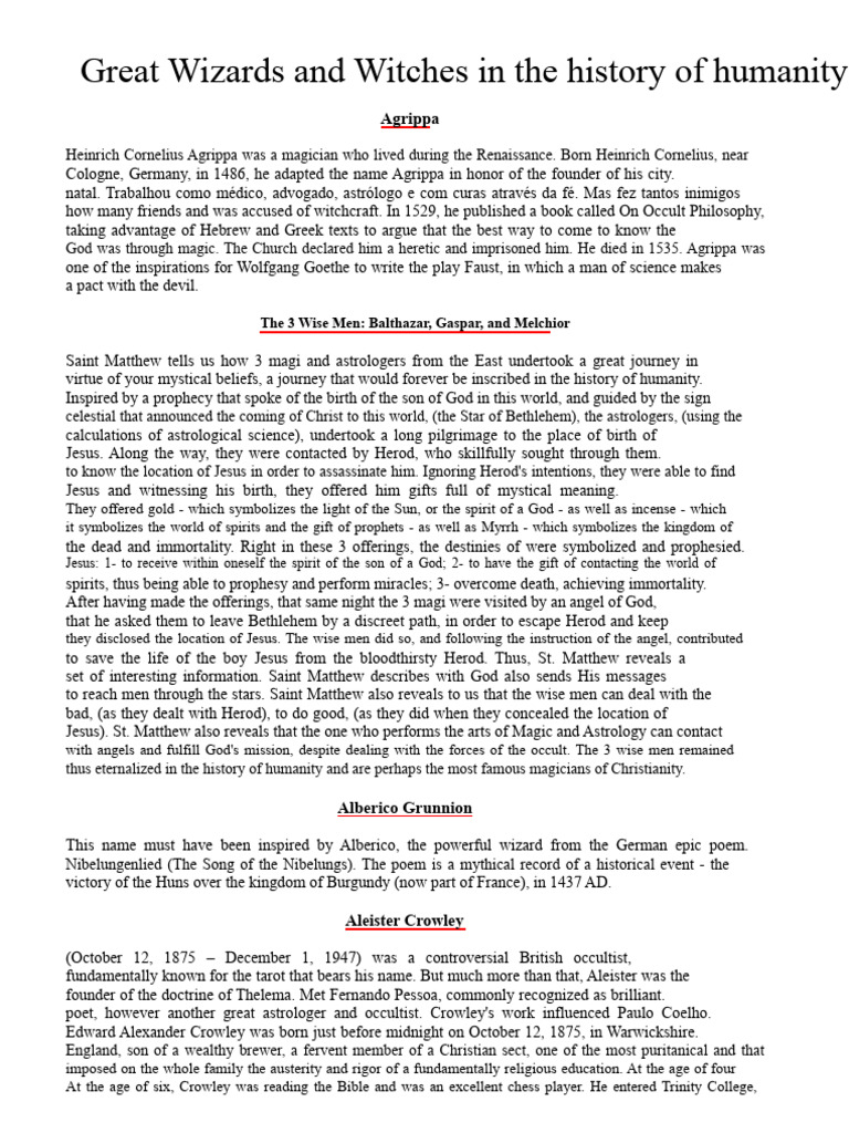 Great Wizards and Witches in The History of Humanity | PDF | Biblical ...