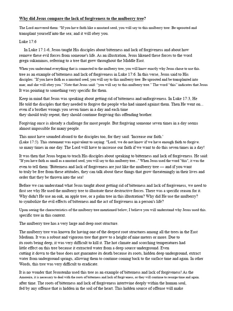 Why Jesus Compared Lack of Forgiveness To The Mulberry Tree | PDF ...