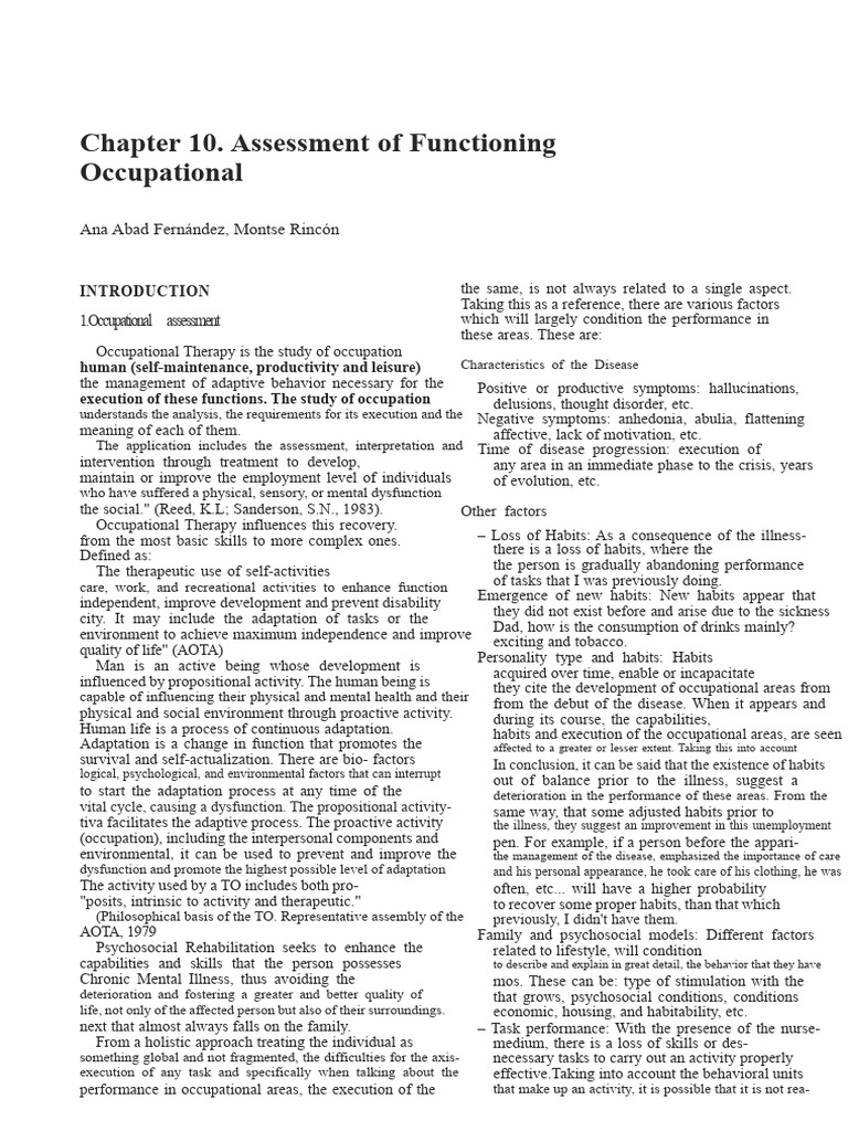 Evaluation of Functioning in Occupational Therapy | PDF | Occupational ...