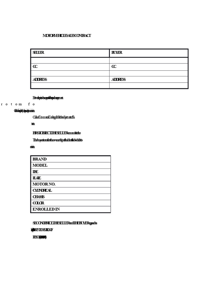 Motor Vehicle Purchase Agreement Model | PDF | Transport | Vehicles