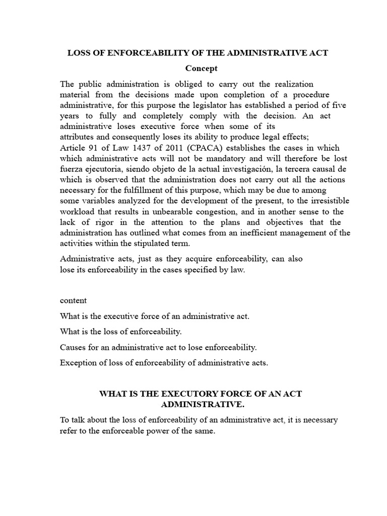 LOSS OF ENFORCEABILITY OF THE ADMINISTRATIVE ACT | PDF | Lawsuit | Justice