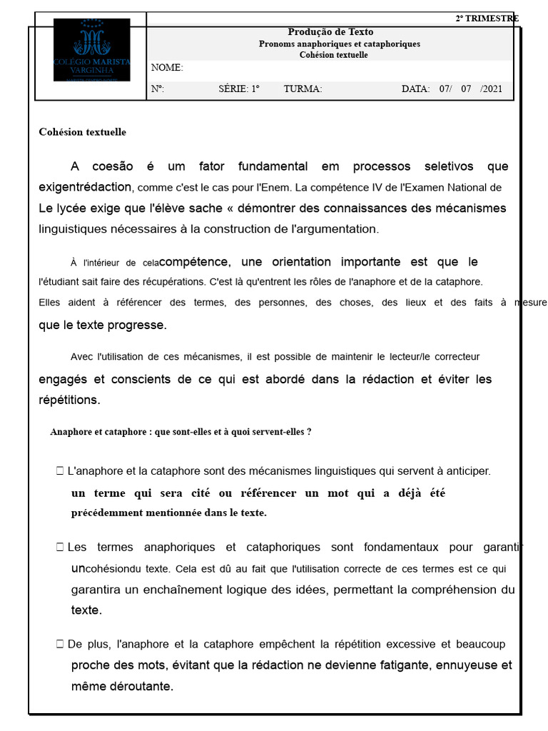 Anaphore et Cataphore en Rédaction | PDF | Pronom | Ambiguïté