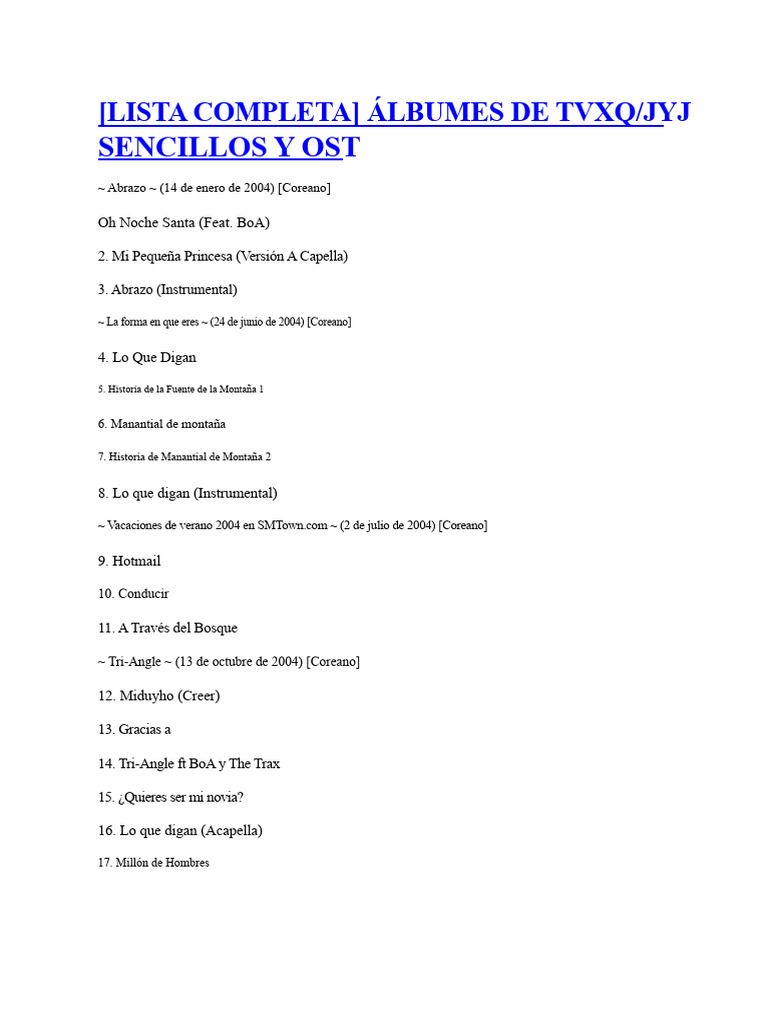 Lista Completa de Canciones de DBSK | PDF