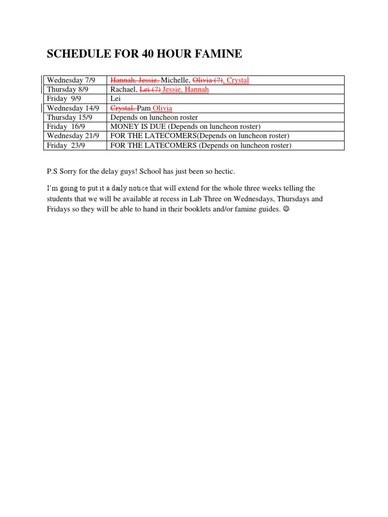 40 Hour Famine Schedule | PDF