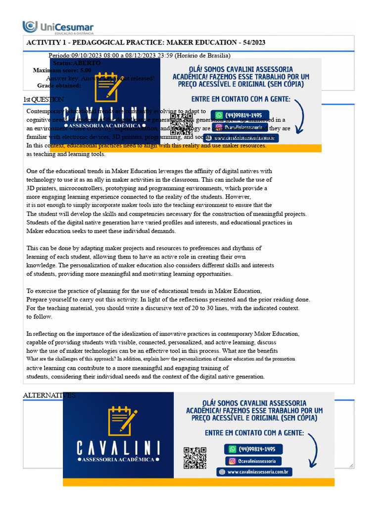 Activity 1 - Pedagogical Practice Maker Education - 54-2023 | PDF ...