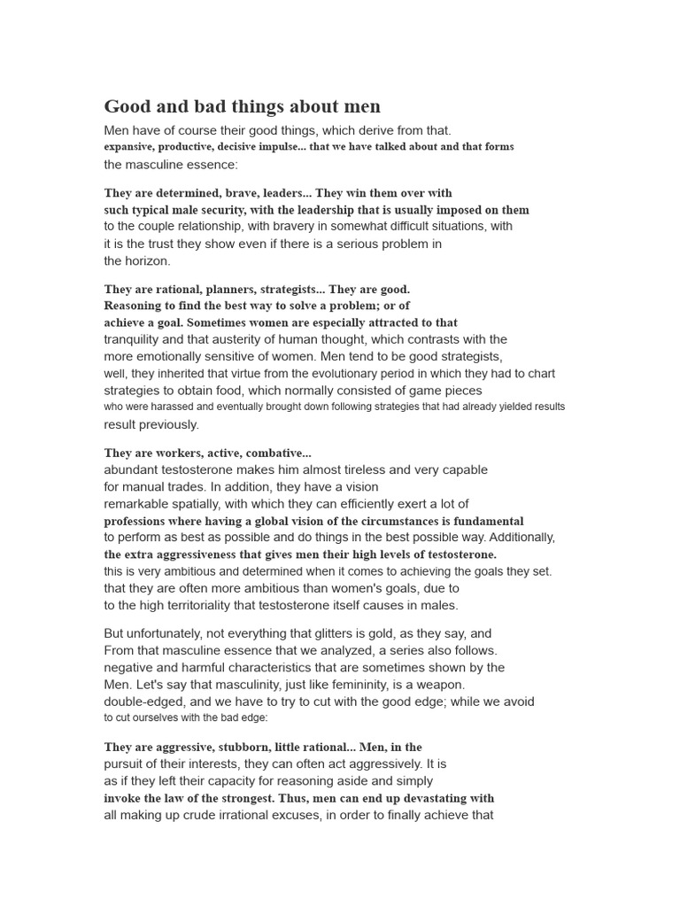 Good and Bad Things About Men | PDF | Leadership | Behavioural Sciences