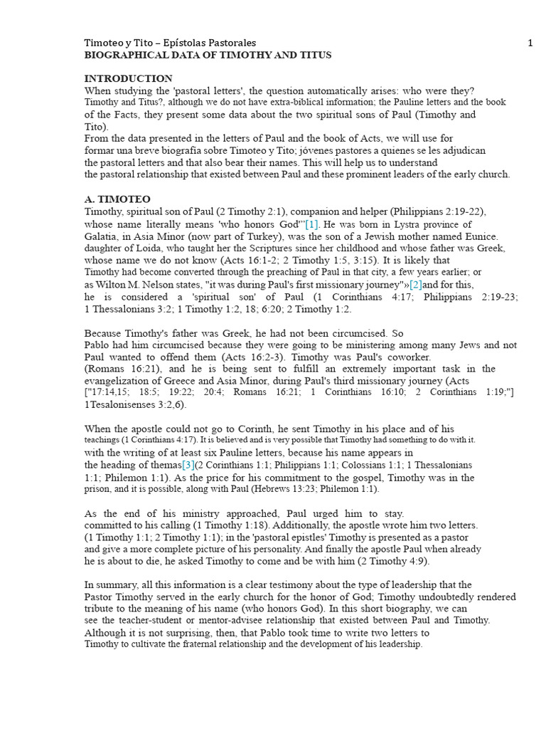 Biographical Data Timothy and Titus | PDF | Saint Timothy | Paul The ...