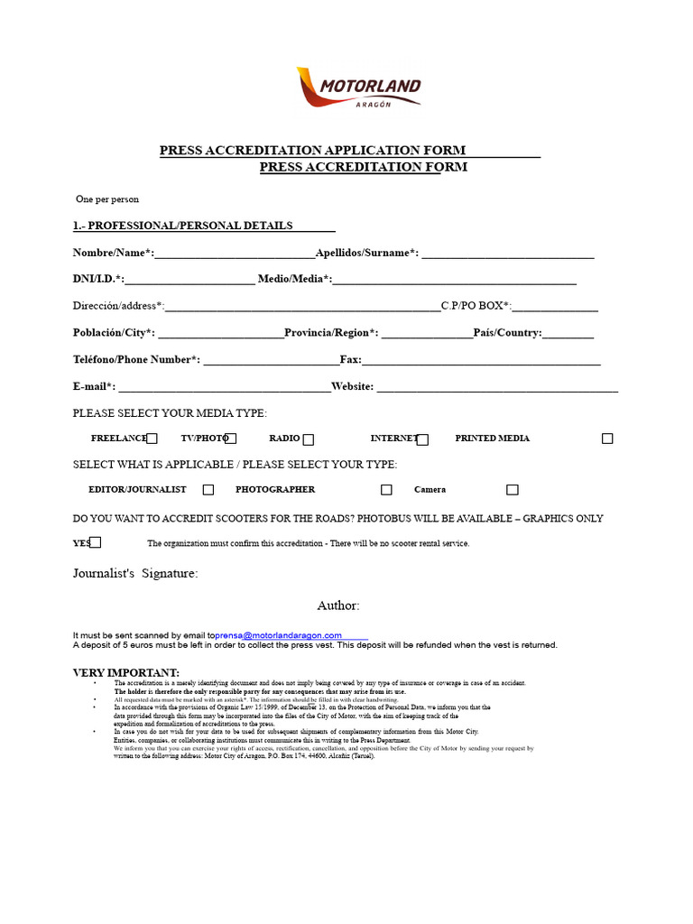 Press Accreditation Template | PDF | Identity Document