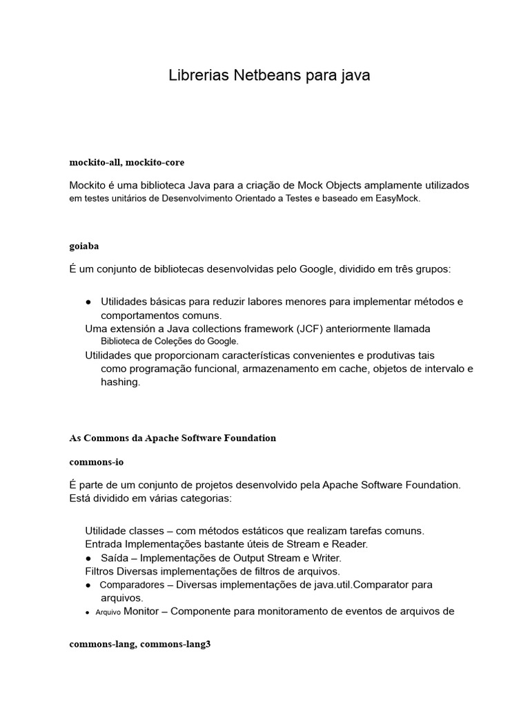 Bibliotecas Netbeans para Java | PDF | Classe (programação de ...