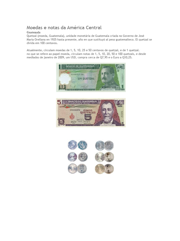 Moedas e notas da América Central | PDF | Dólar americano | Moeda