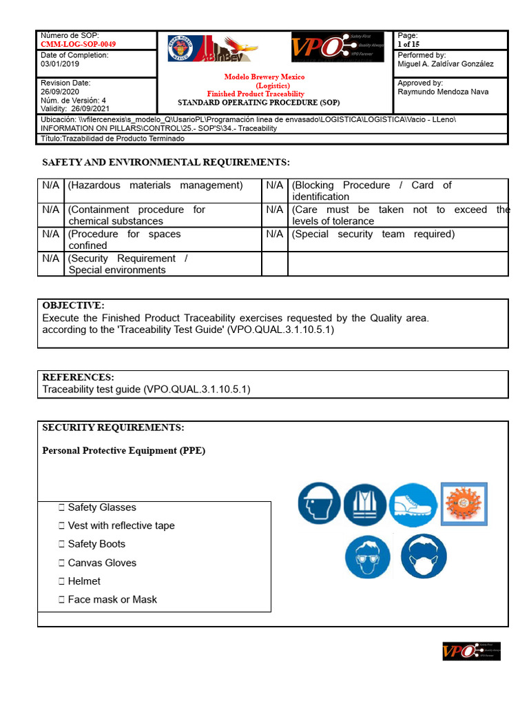 Finished Product Traceability SOP | PDF