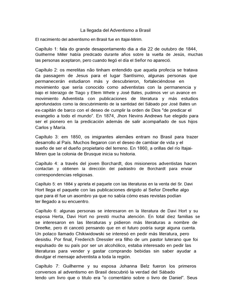 La llegada del Adventismo a Brasil 2 | PDF | Iglesia Adventista del ...