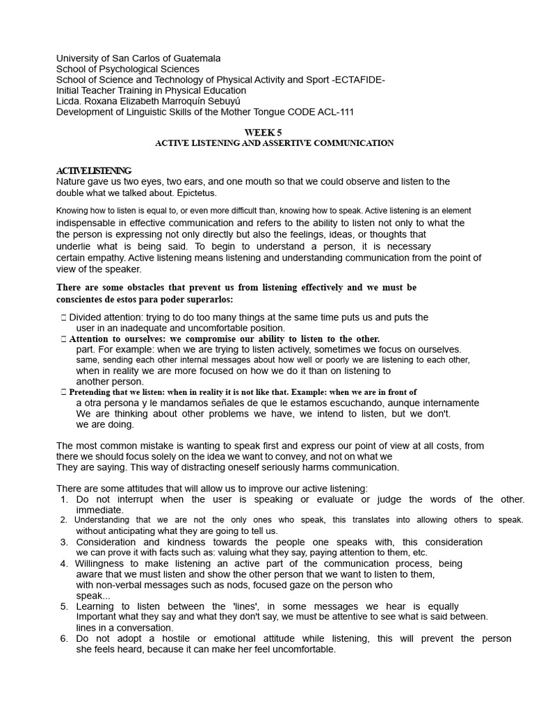 Week 5 Active Listening and Assertive Communication | PDF ...