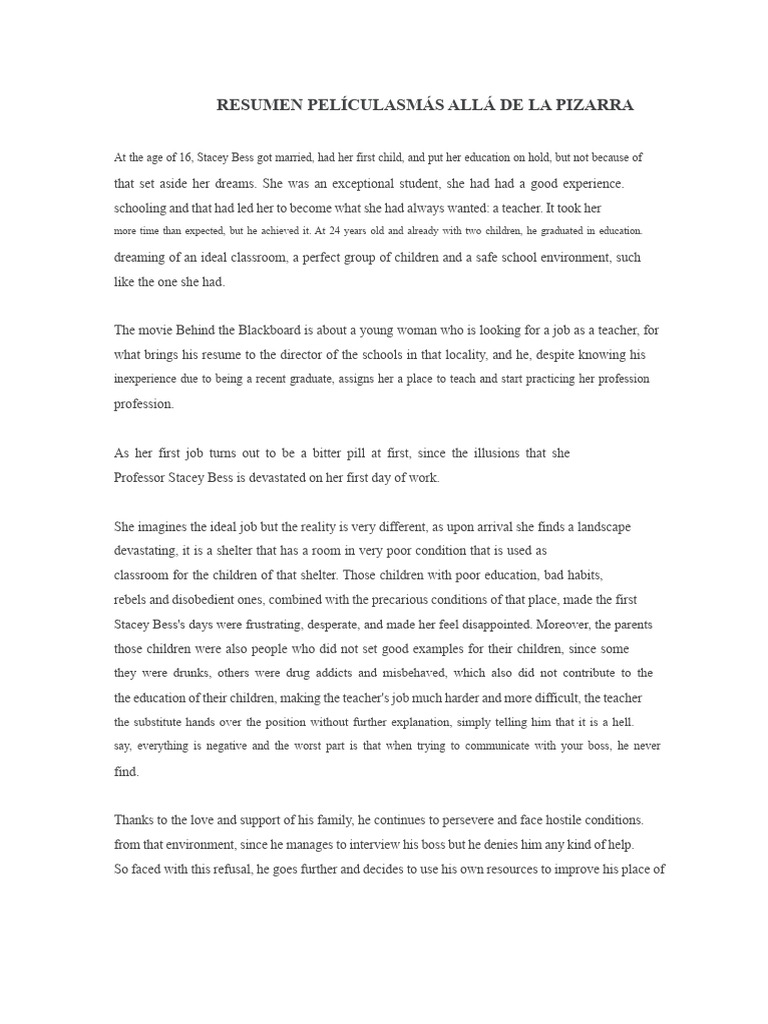 Summary of the movie "BEYOND THE BLACKBOARD": "Beyond the Blackboard ...