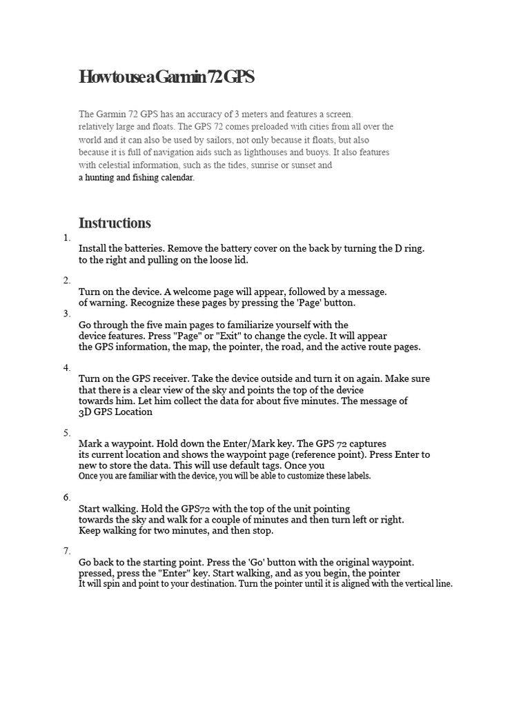 Garmin 72 GPS User Guide | PDF | Navigation | Global Positioning System