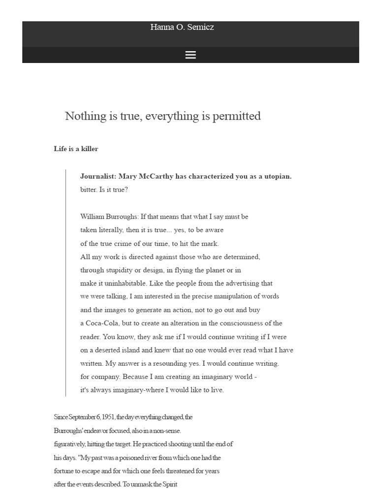 Nothing is true, everything is permitted. | PDF | Kurt Cobain