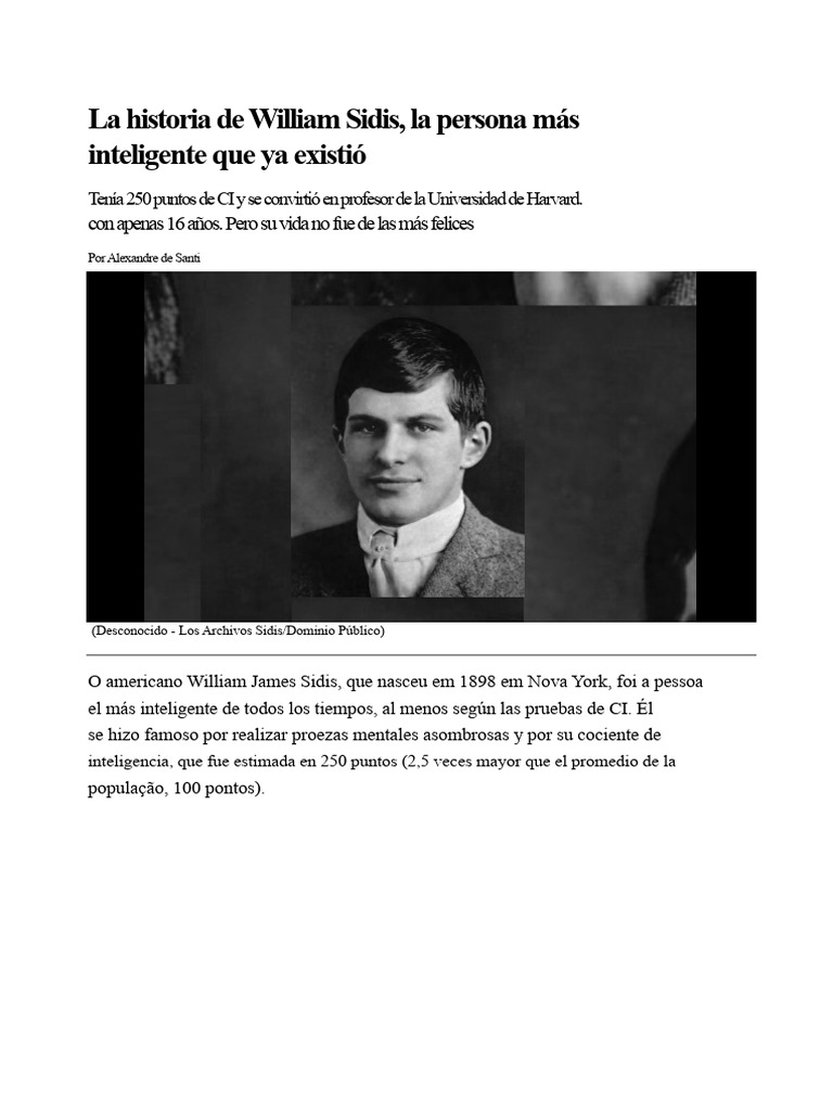 La trágica vida de William Sidis, genio olvidado | PDF