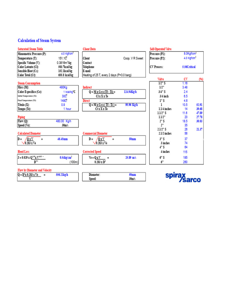 Steam Calculation Spreadsheet | PDF | Pressure | Steam