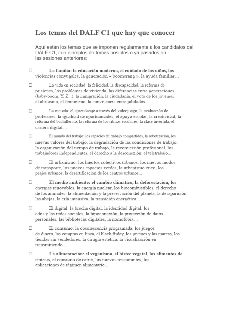Temas DALF C1 | PDF | Turismo | Escuelas