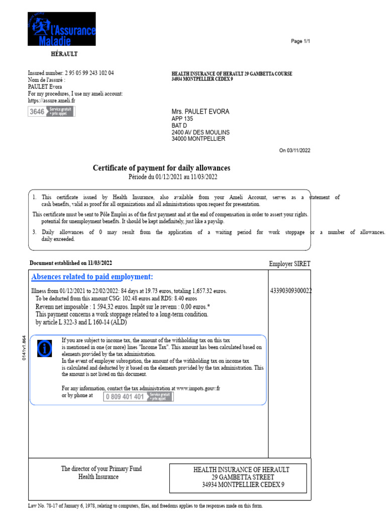 Certificate of Daily Allowance Details | PDF | Taxes | Government Finances