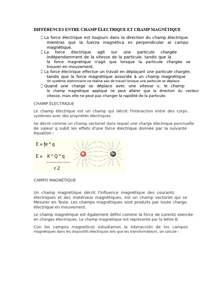 Différences Entre Le Champ Électrique Et Le Champ Magnétique | PDF ...