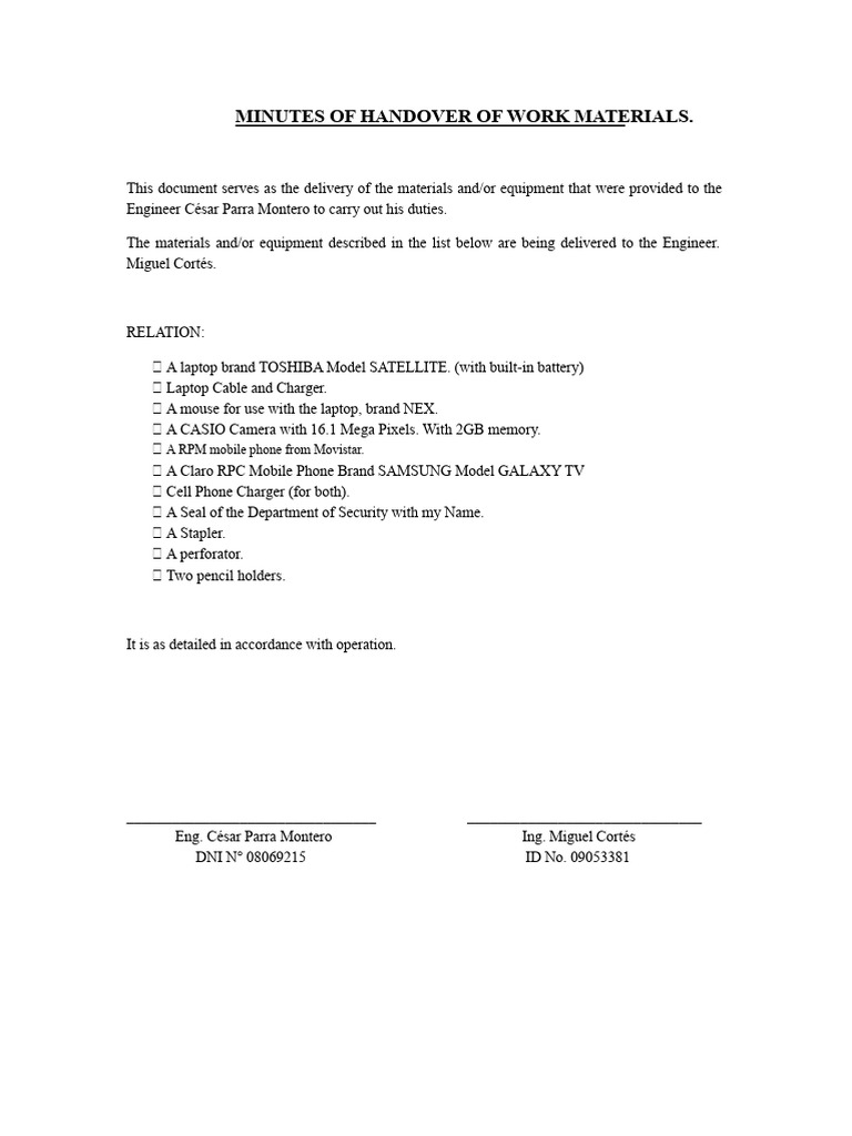 Delivery Record of Work Materials | PDF