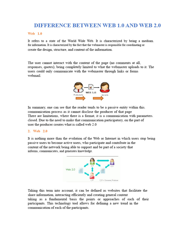 DIFFERENCE BETWEEN WEB 1.0 AND WEB 2.0 | PDF | World Wide Web ...