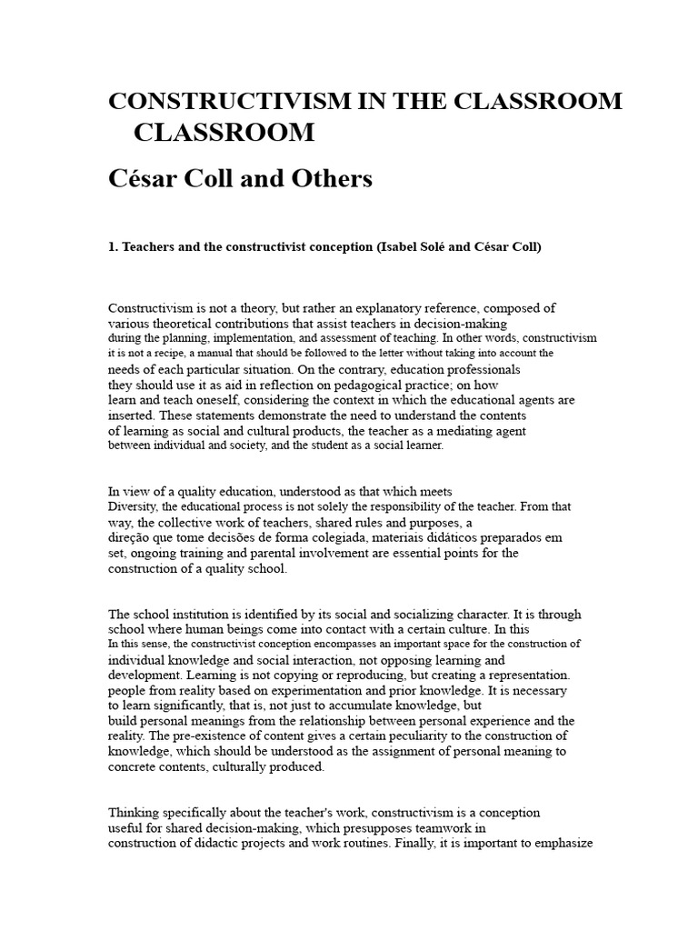 Constructivism in the Classroom | PDF | Constructivism (Philosophy Of Education) | Knowledge