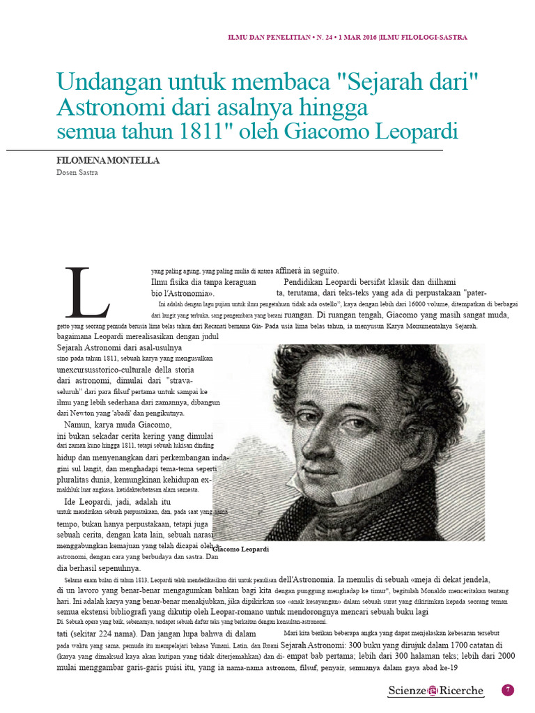 Undangan Untuk Membaca Sejarah Astronomi Oleh Giacomo Leopardi | PDF