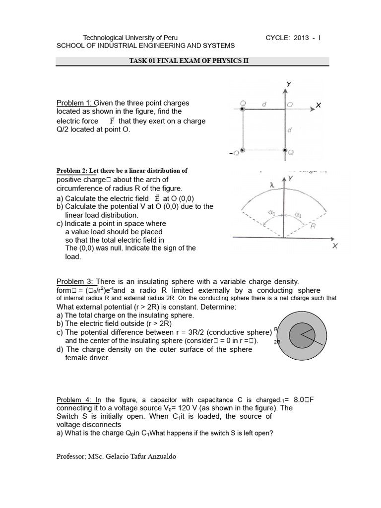 Physics II Final Exam Problems | PDF | Capacitor | Capacitance