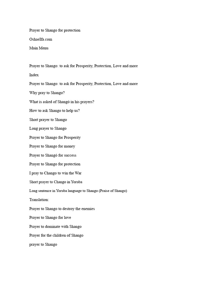 Prayer To Shangó For Protection | PDF | Prayer | Spirituality