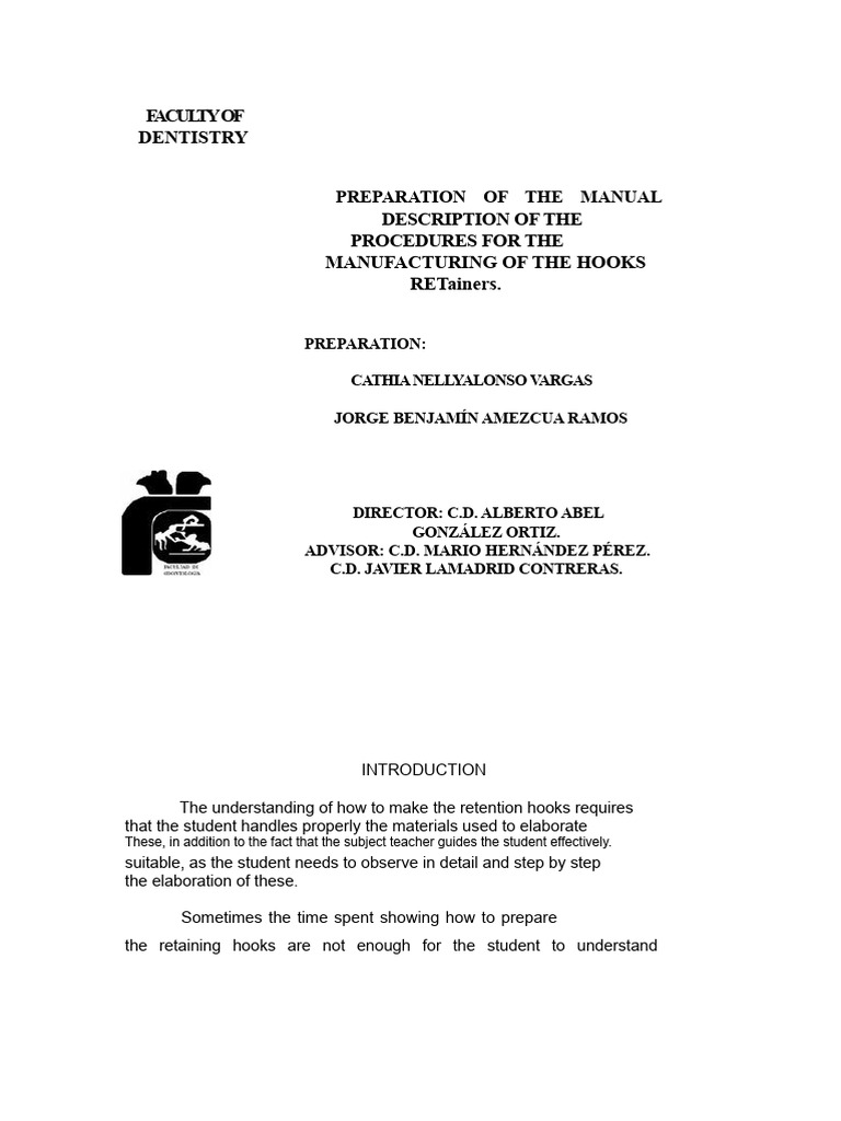 Procedures for the Manufacture of Retaining Hooks. | PDF | Orthodontics ...