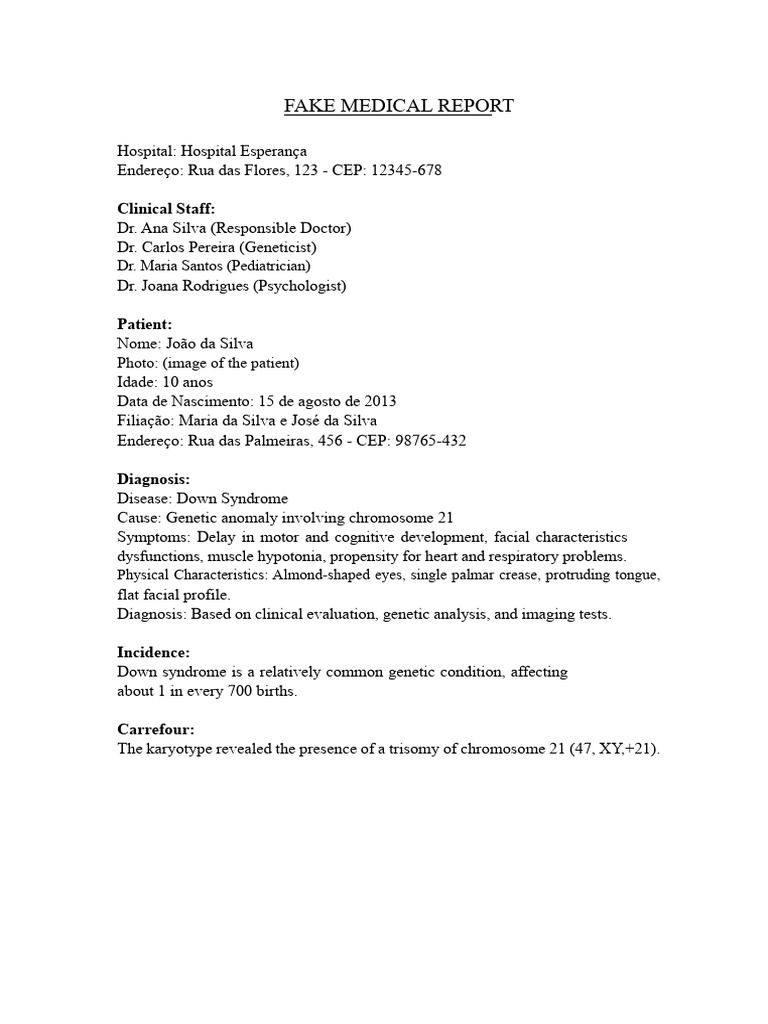 Down Syndrome Medical Report for João | PDF