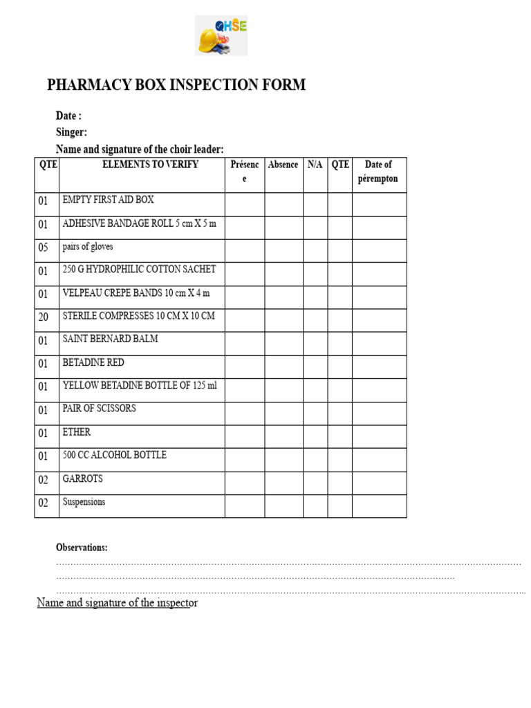 4. Pharmacy box inspection sheet | PDF