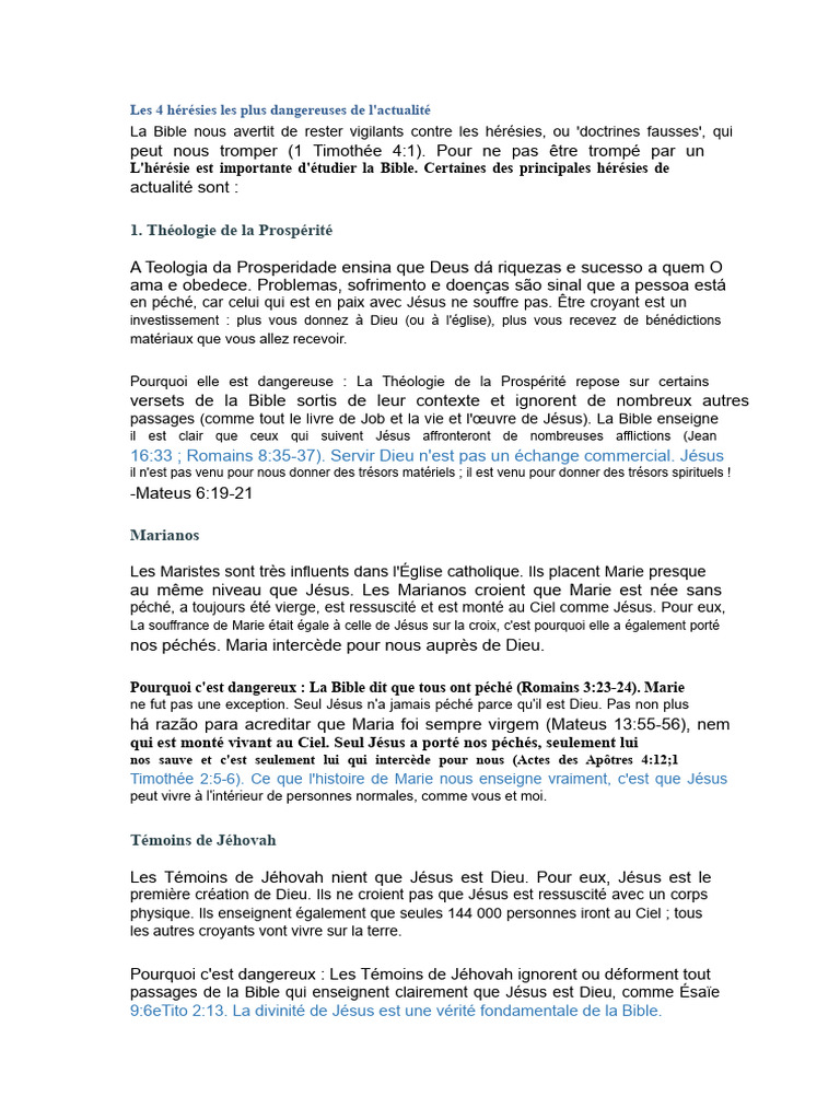 4 hérésies chrétiennes à éviter | PDF | Dieu le Père | Dieu