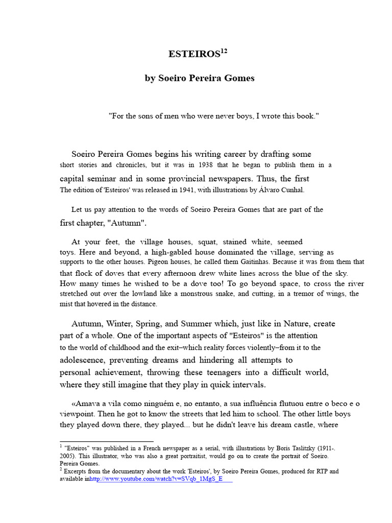Soeiro Pereira Gomes' Esteiros Overview | PDF