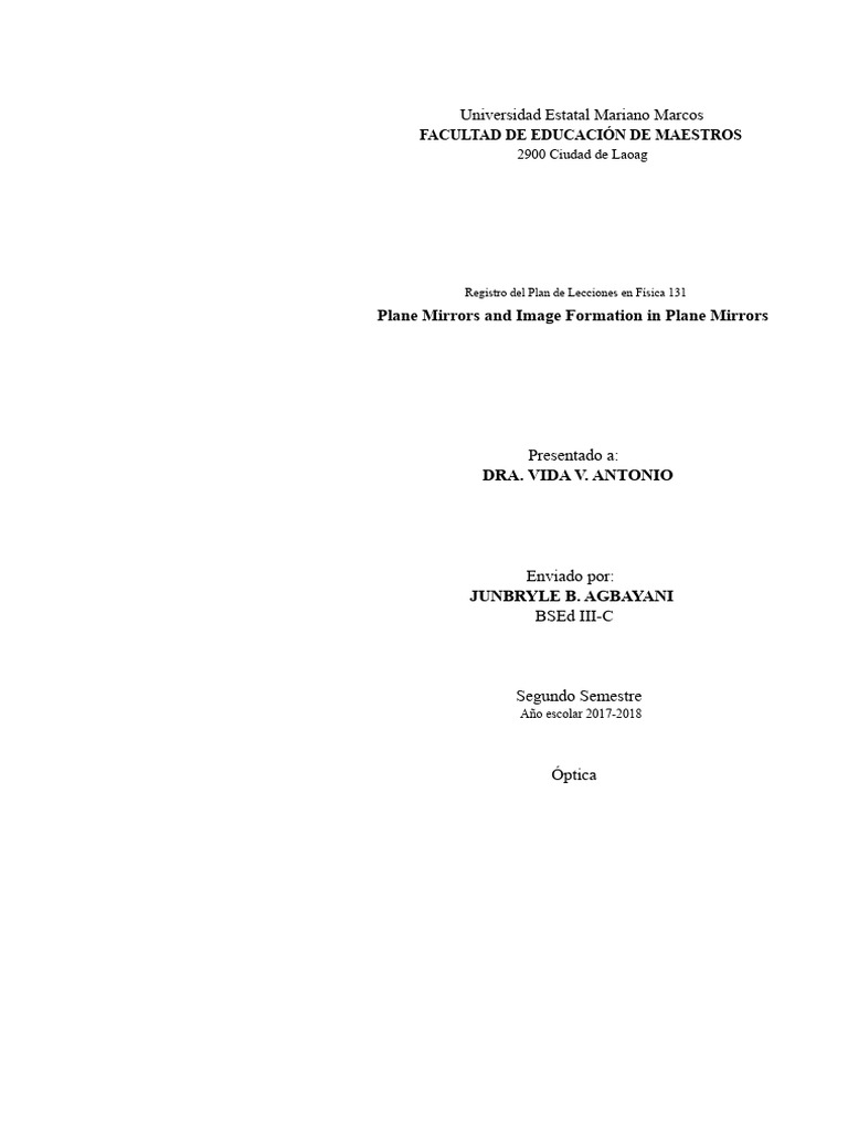 Espejos Planos: Formación de Imágenes | PDF | Espejo | Óptica