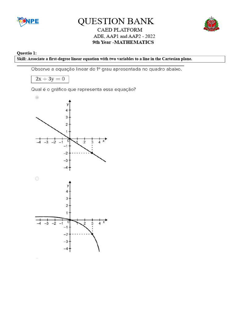 9th Grade Mathematics Question Bank | PDF | Numbers | Equations