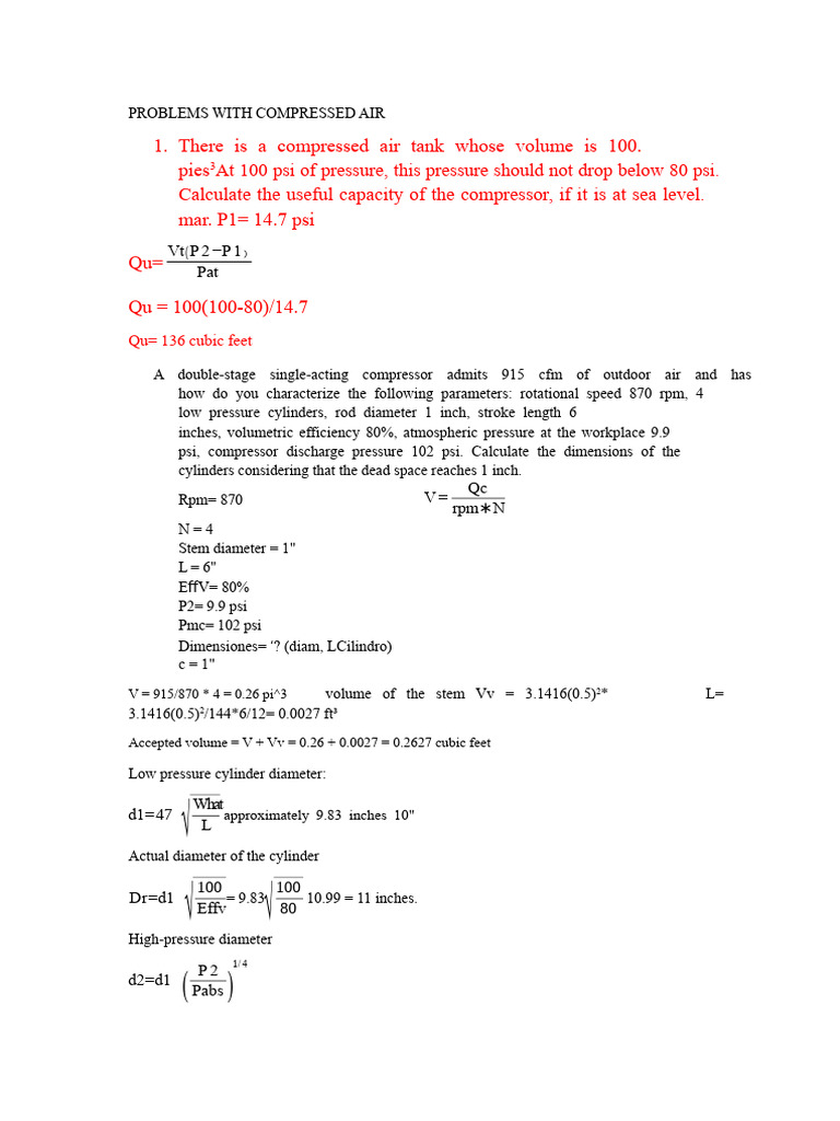 COMPRESSED AIR PROBLEMS | PDF | Pressure | Volume