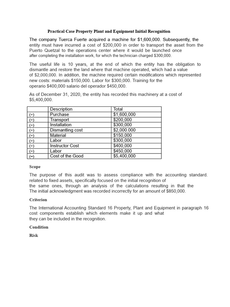 Practical Case Property, Plant, and Equipment Initial Recognition | PDF ...