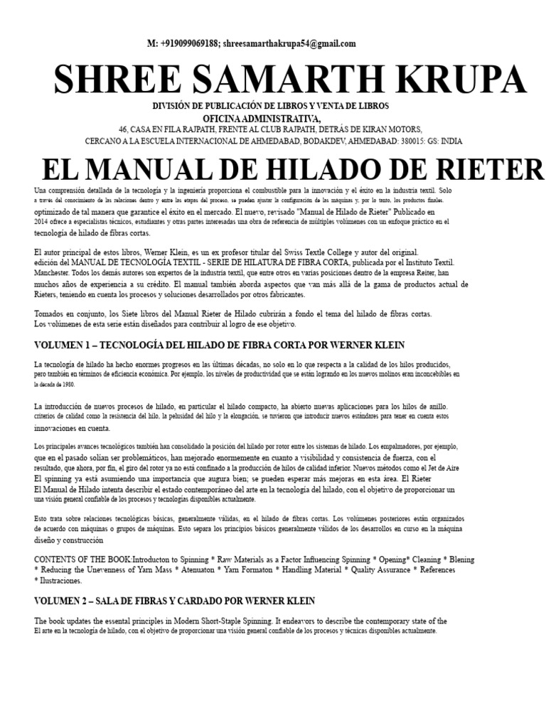 Manual de Hilado Rieter: Tecnología Textil | PDF | Spinning (Textiles ...