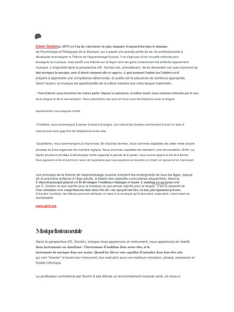 Théorie de L'apprentissage Musical | PDF | Apprentissage | Pédagogie