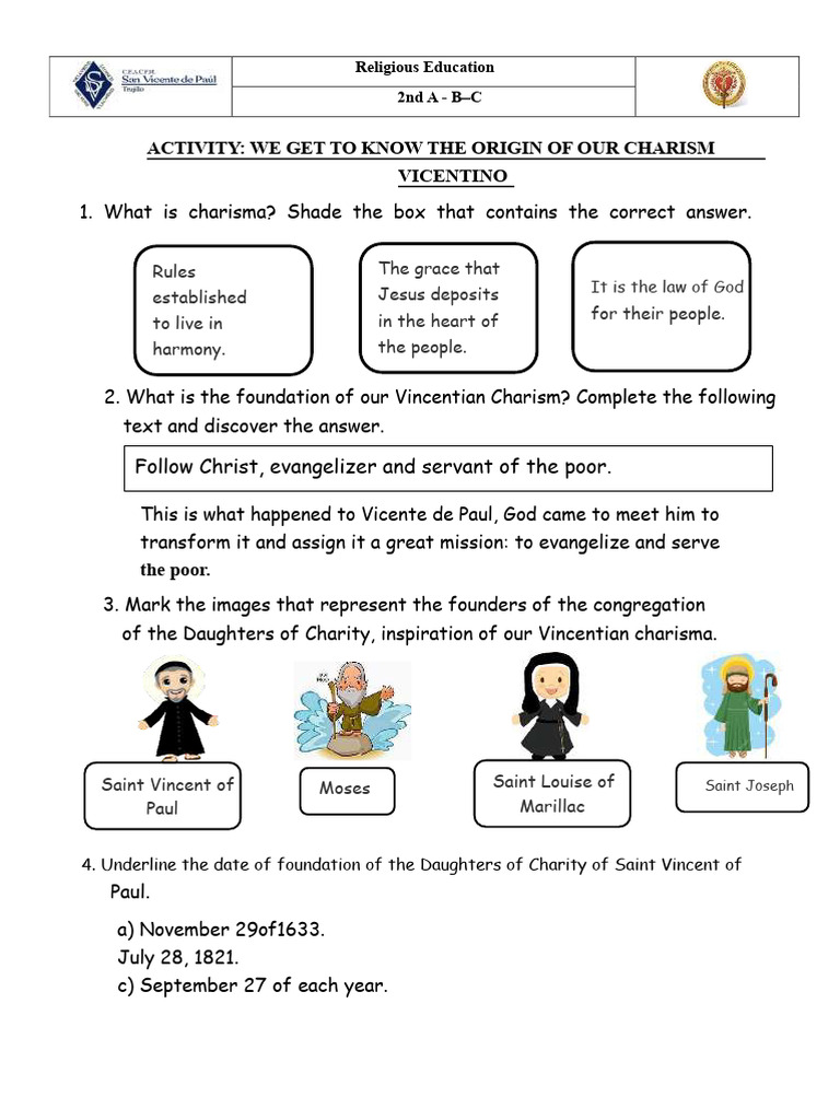 Religious Education We Learn The Origin of Our Vincentian Charism | PDF