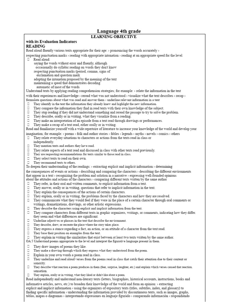 4th Grade Reading and Writing Skills Guide | PDF | Vocabulary | Books