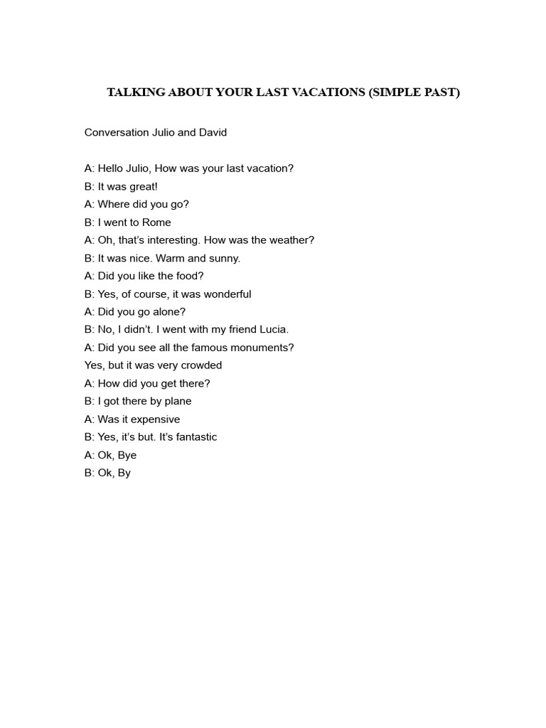 Last Vacation Conversation in Simple Past | PDF